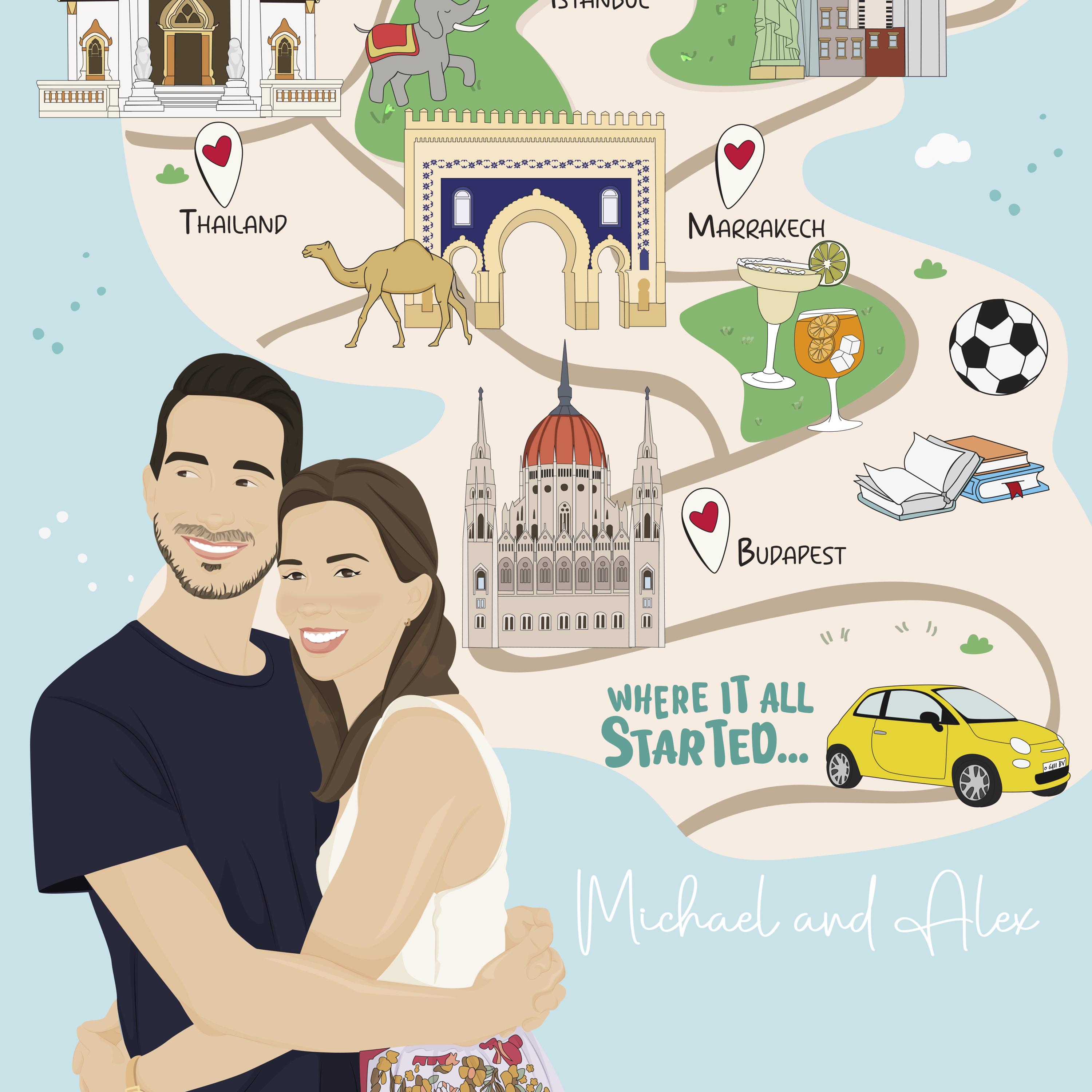 Personalized Love Story Map Illustration - Couple's Relationship Hand ...