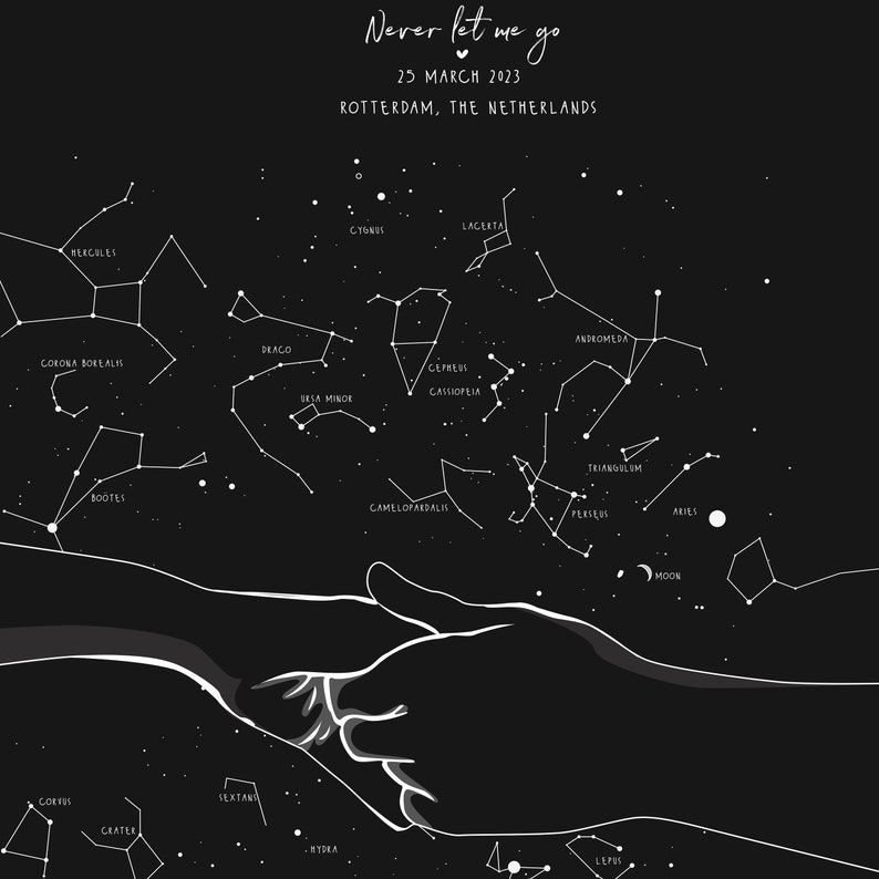 Personalized Hand Drawn Star Map Sky Star Map by Date - Etsy