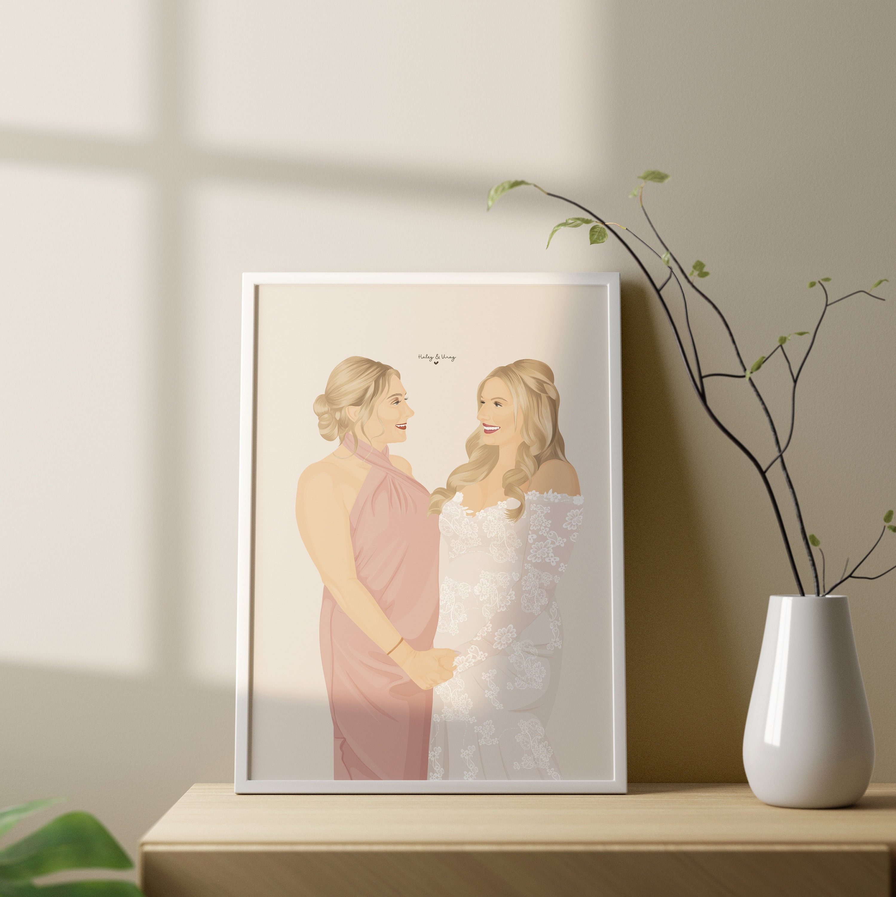 Custom Couple Bestfriend Portrait - Personalised Bridesmaid Print ...