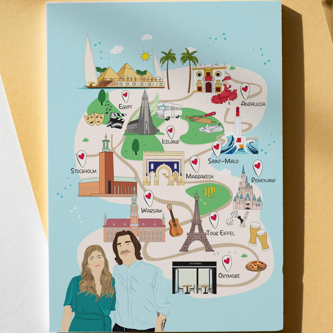 Personalized Love Story Map Illustration - Couple's Relationship Hand ...