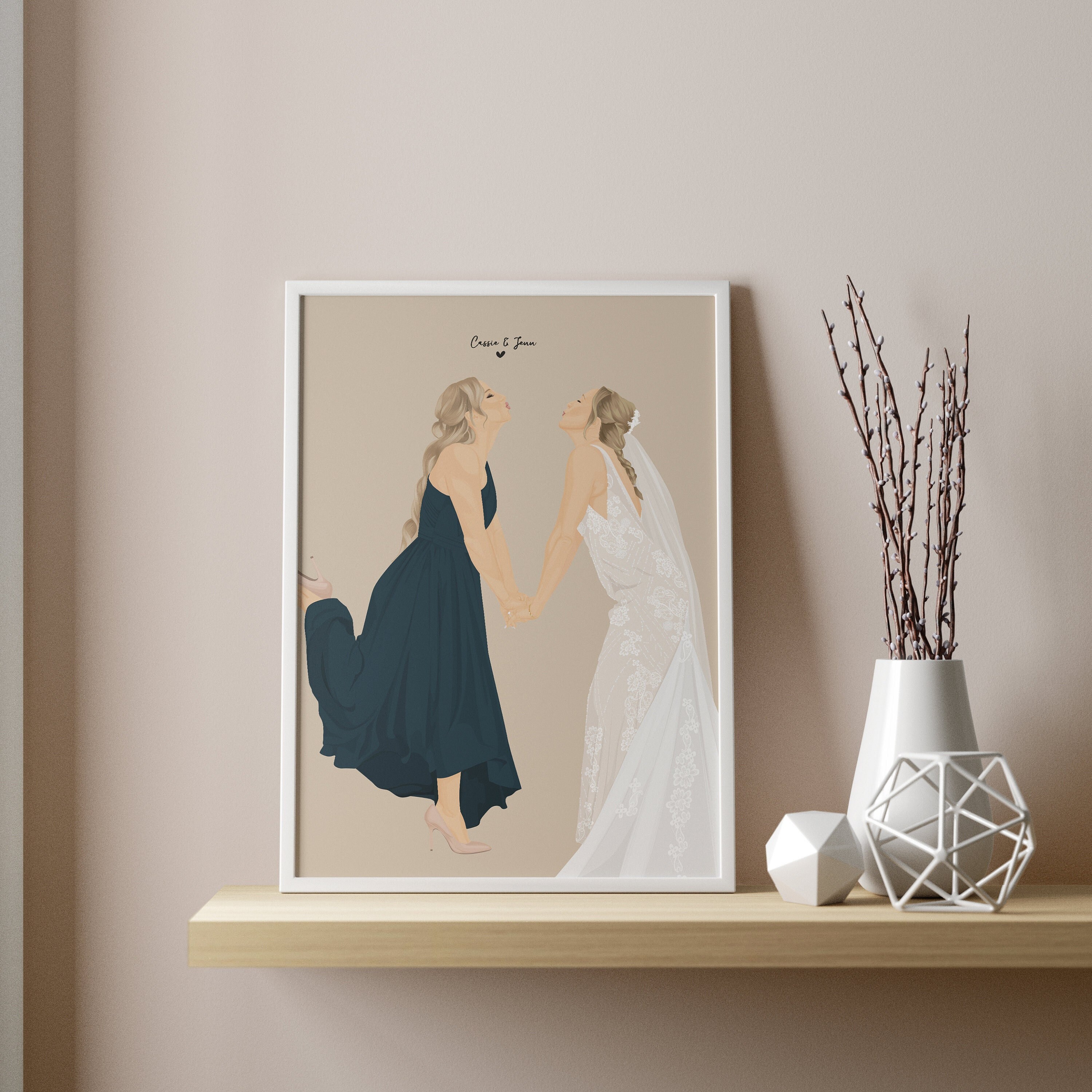 Custom Couple Bestfriend Portrait - Personalised Bridesmaid Print ...