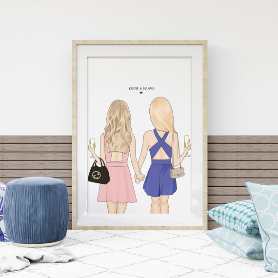 Custom Couple Bestfriend Portrait Personalised Print Best | Etsy