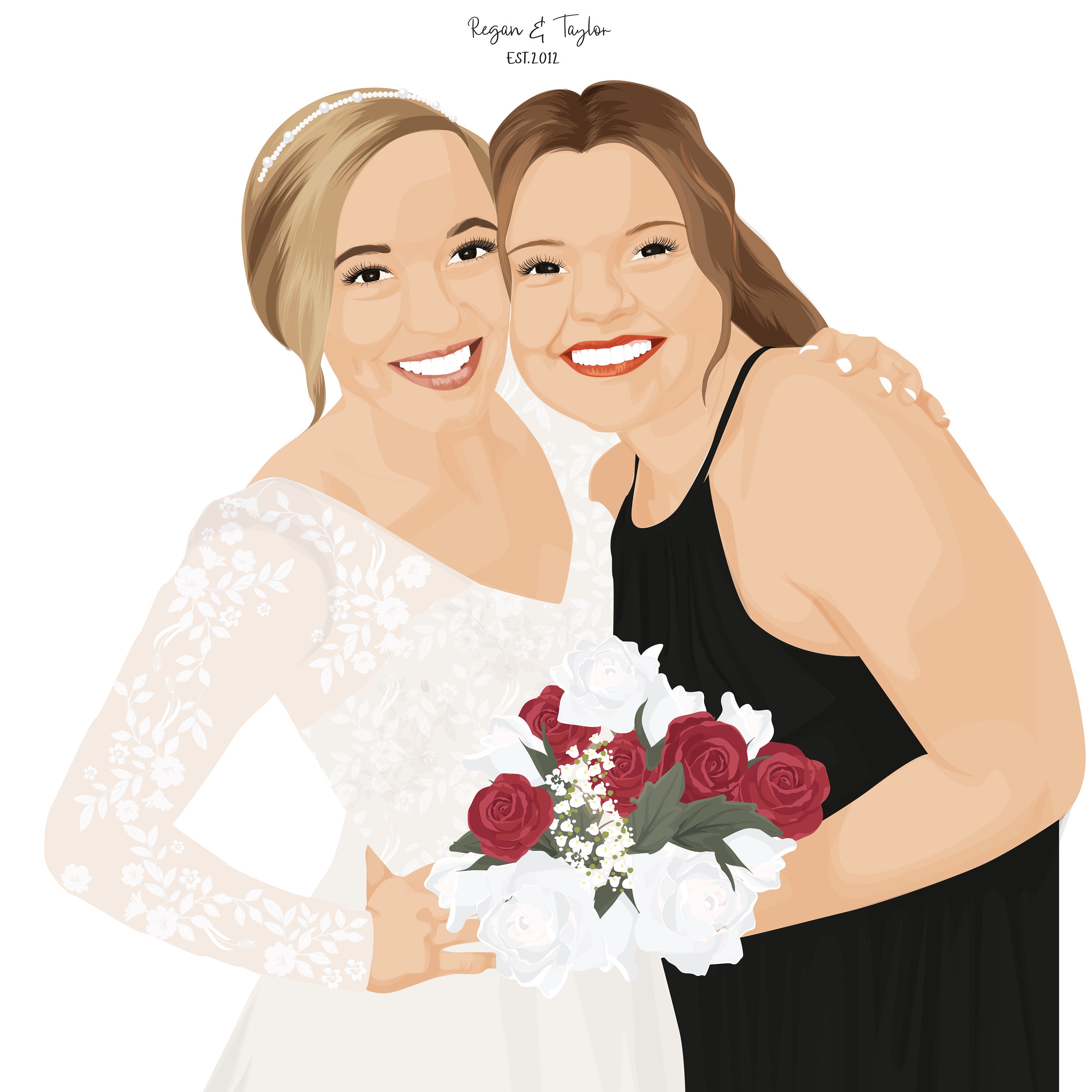 Custom Couple Bestfriend Portrait Personalised Bridesmaid - Etsy