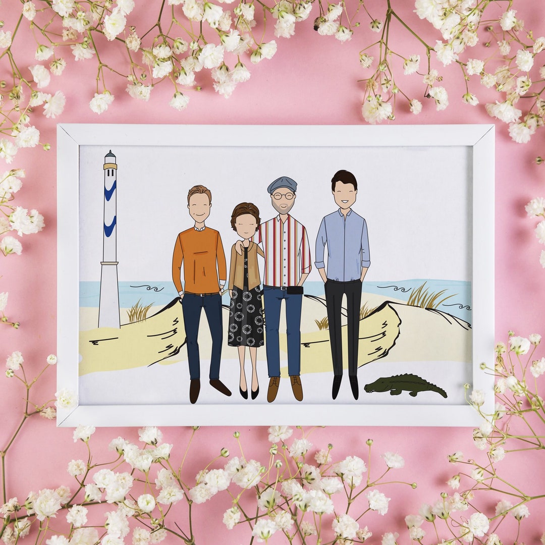 Custom Family Print With Background, Personalised Family Portrait ...