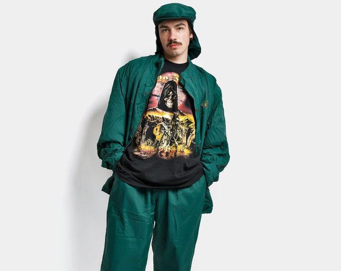 Vintage 80s Shell Suit in Green Colour for Men | Old School Men's Nylon ...