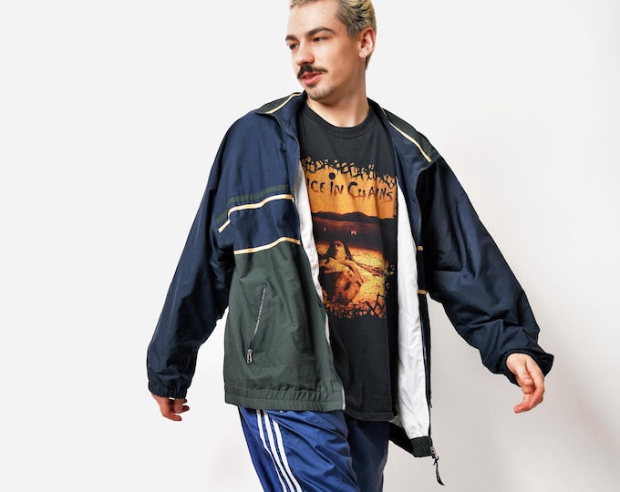 Vintage Sport Rave Shell Jacket Navy Blue Green Colour Men's 90s Swag ...