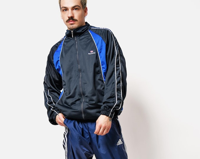 Y2K Sports Jacket Black Blue Colour | Men's Vintage Tracksuit Top Zip ...