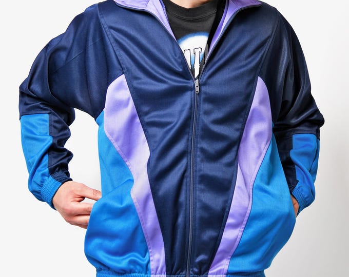 Vintage 80s Track Jacket Blue Purple Colour Block for Men | Retro 90s ...