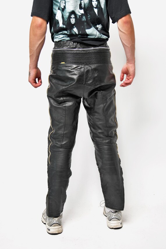 Vintage motorcycle leather pants black | Retro moto b… - Gem
