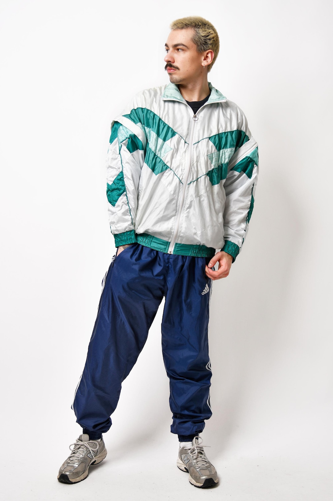Vintage 80s Windbreaker Jacket White Green Men | Rave Nylon Active 90s ...