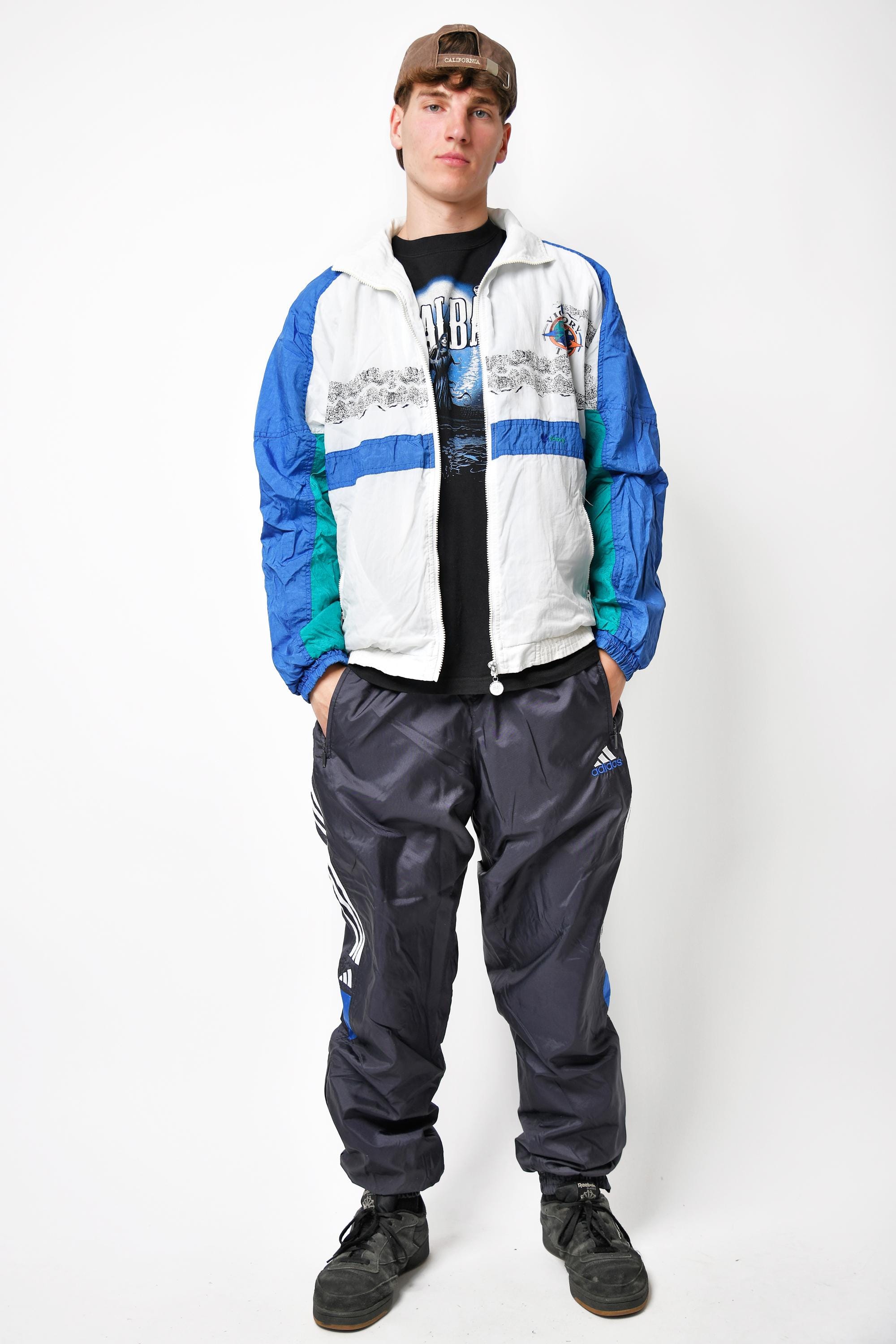 Vintage Sport Rave Shell Jacket White Blue Colour for Him | Men's 90s ...