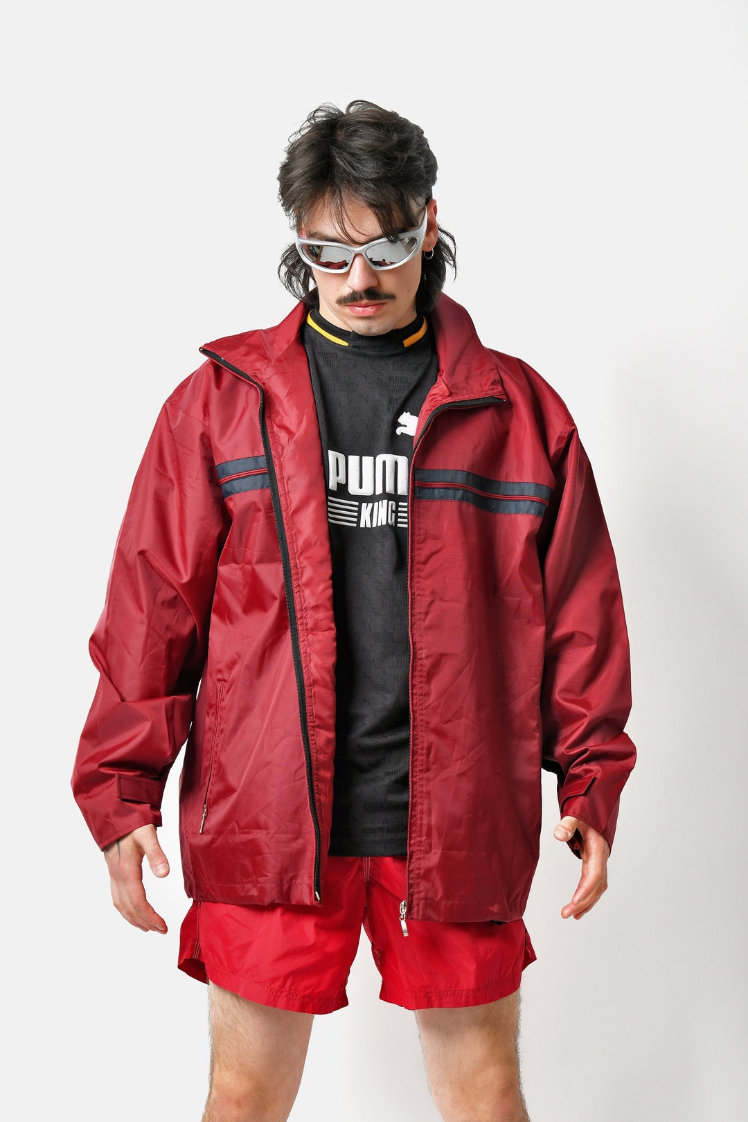 Vintage Wind Coat Red Colour Mens | Sport 90s Oversized Zip up Shell ...