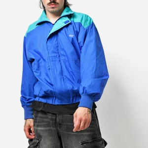 90s Vintage Bomber Jacket Blue Green Colour | Retro Full Zip Light Coat ...