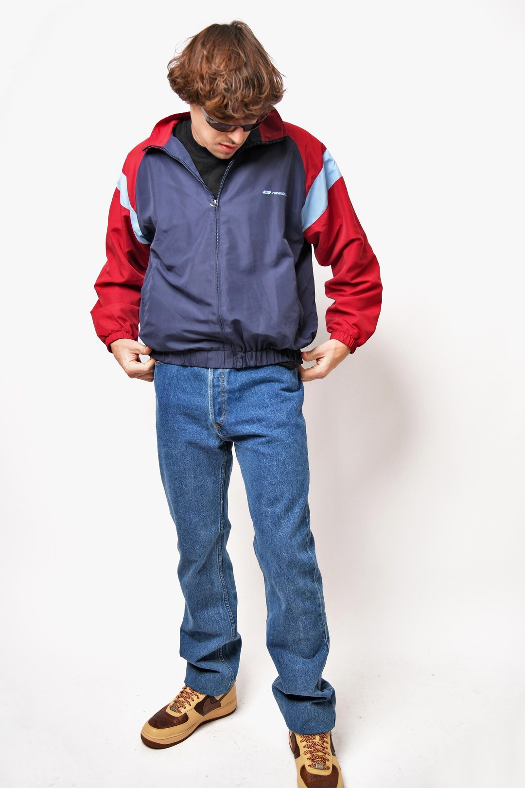 REEBOK Vintage Windbreaker Jacket Navy Blue Red | Old School 90s Sport ...