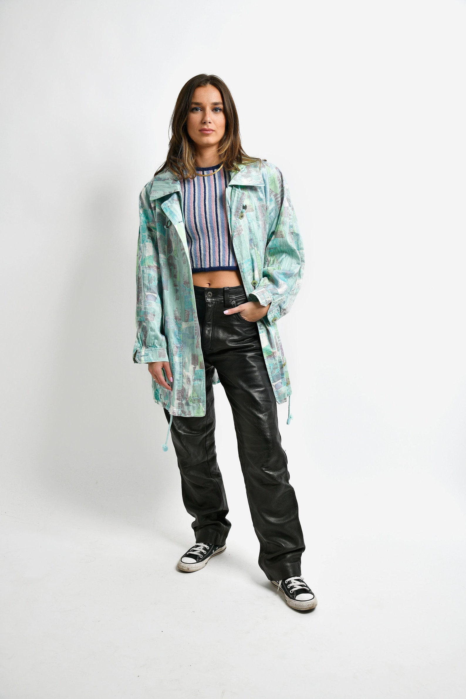 90s Vintage Rain Coat Autumn Long Parka | 80s Shell Jacket Multi Pastel ...