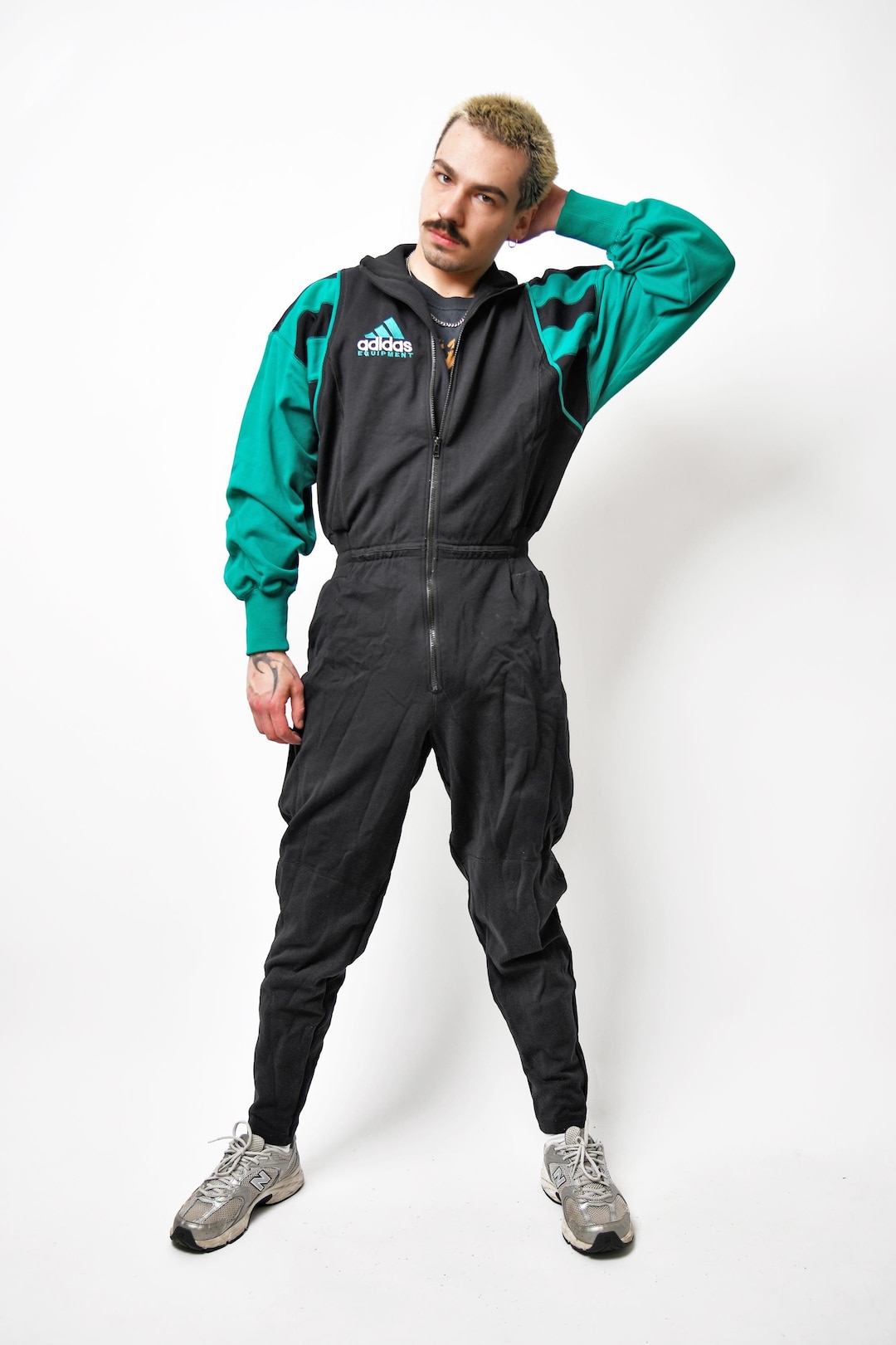 80s Vintage ADIDAS One Piece Tracksuit Men Black Green 1980s Retro Old ...