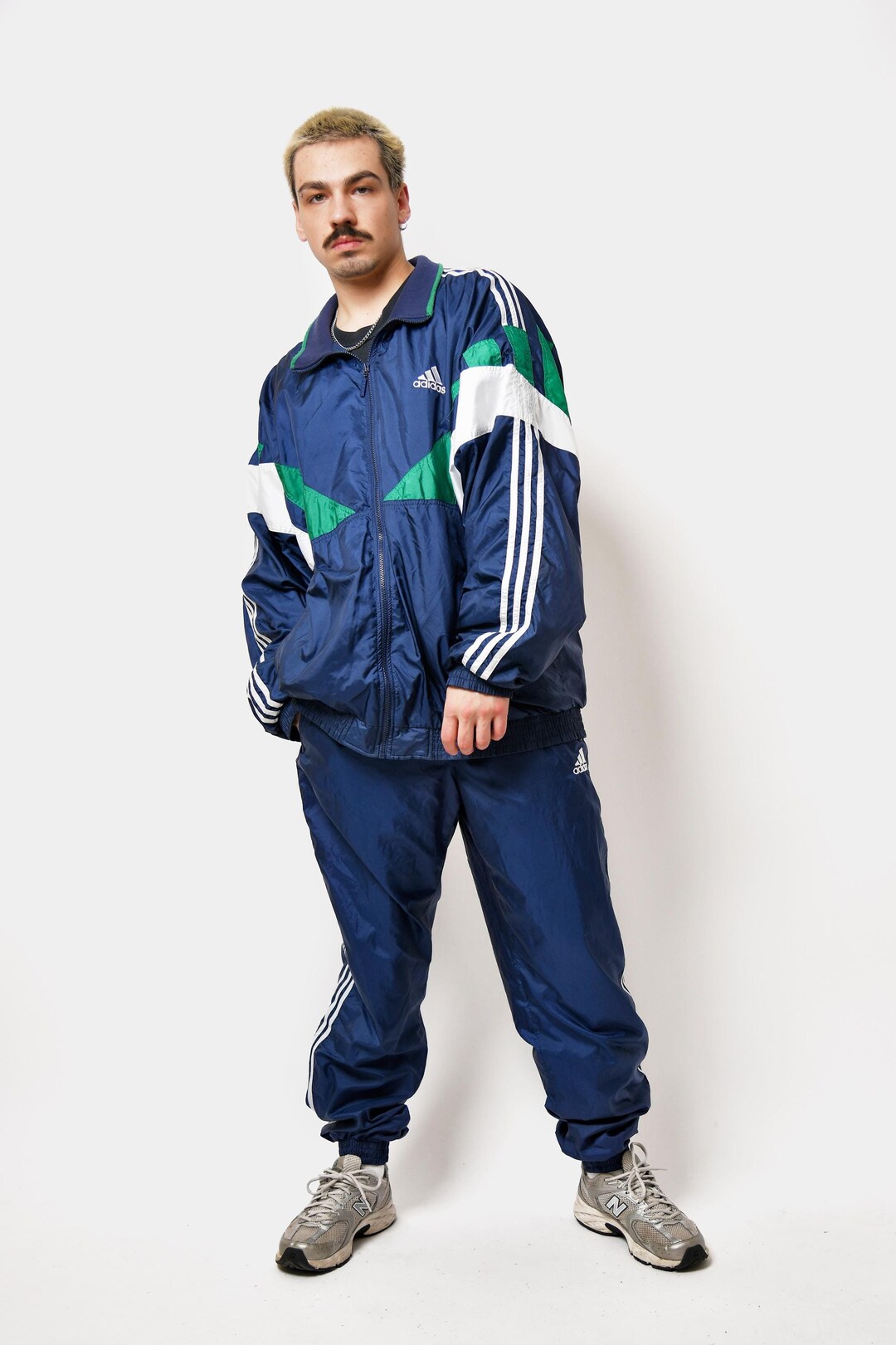 ADIDAS 80s Vintage Sport Tracksuit Navy Dark Blue for Men | Old School 90s Wind Shell Suit Set ...