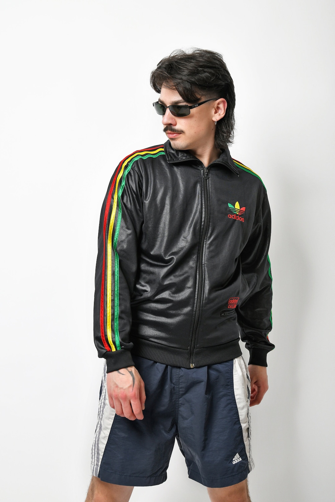 ADIDAS Originals Track Jacket for Men in Black With Rainbow Stripes Old School 90s Vintage Sport ...