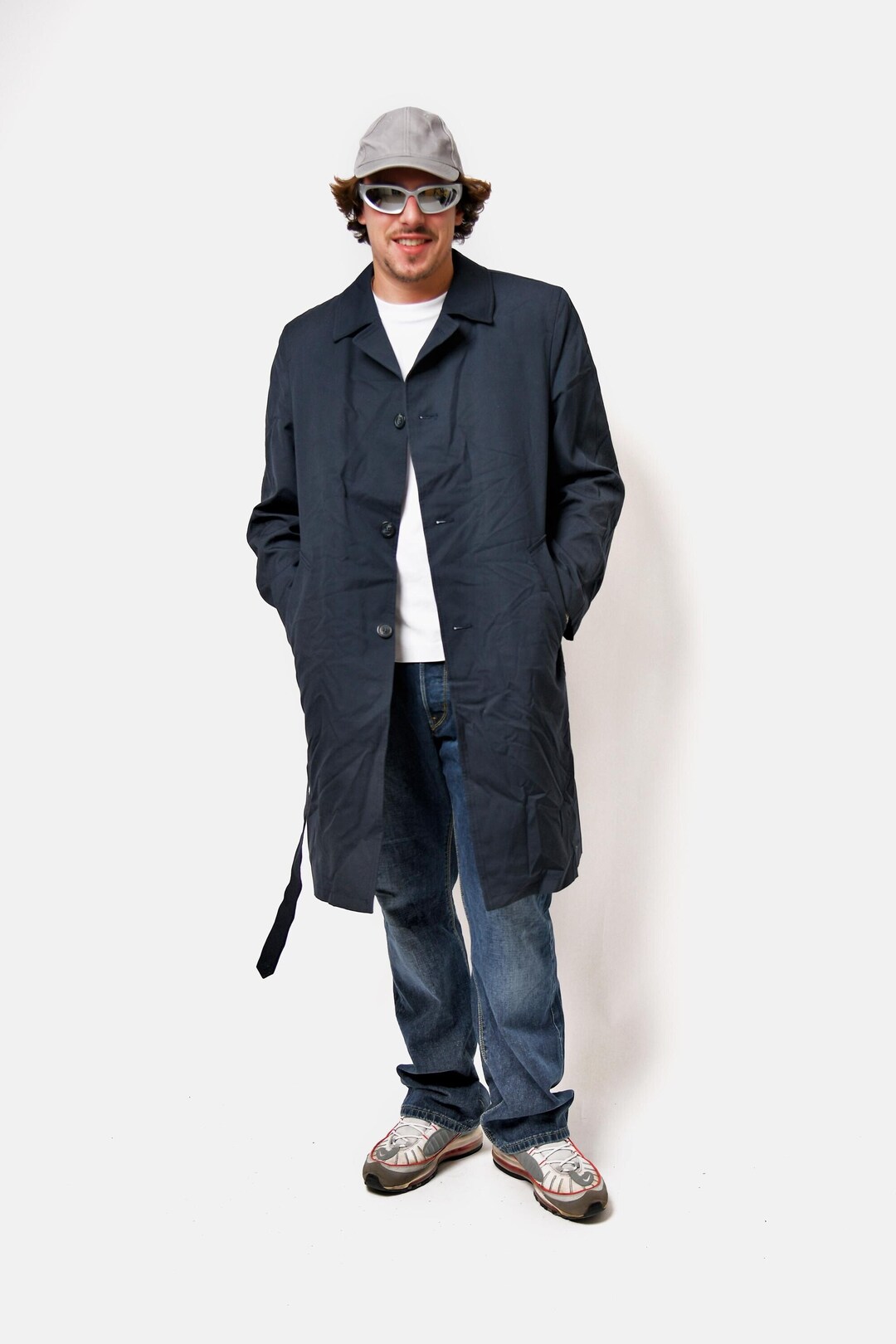 Vintage Overcoat Navy Dark Blue Men | Spring Fall Classic Retro 80s 90s ...