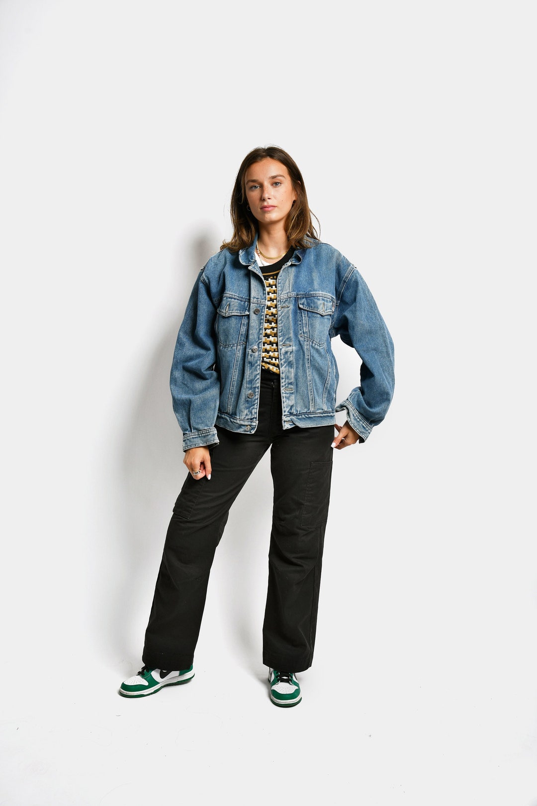 Vintage Denim Jacket in Mid Blue Wash | Old School 90s Grunge Trucker ...