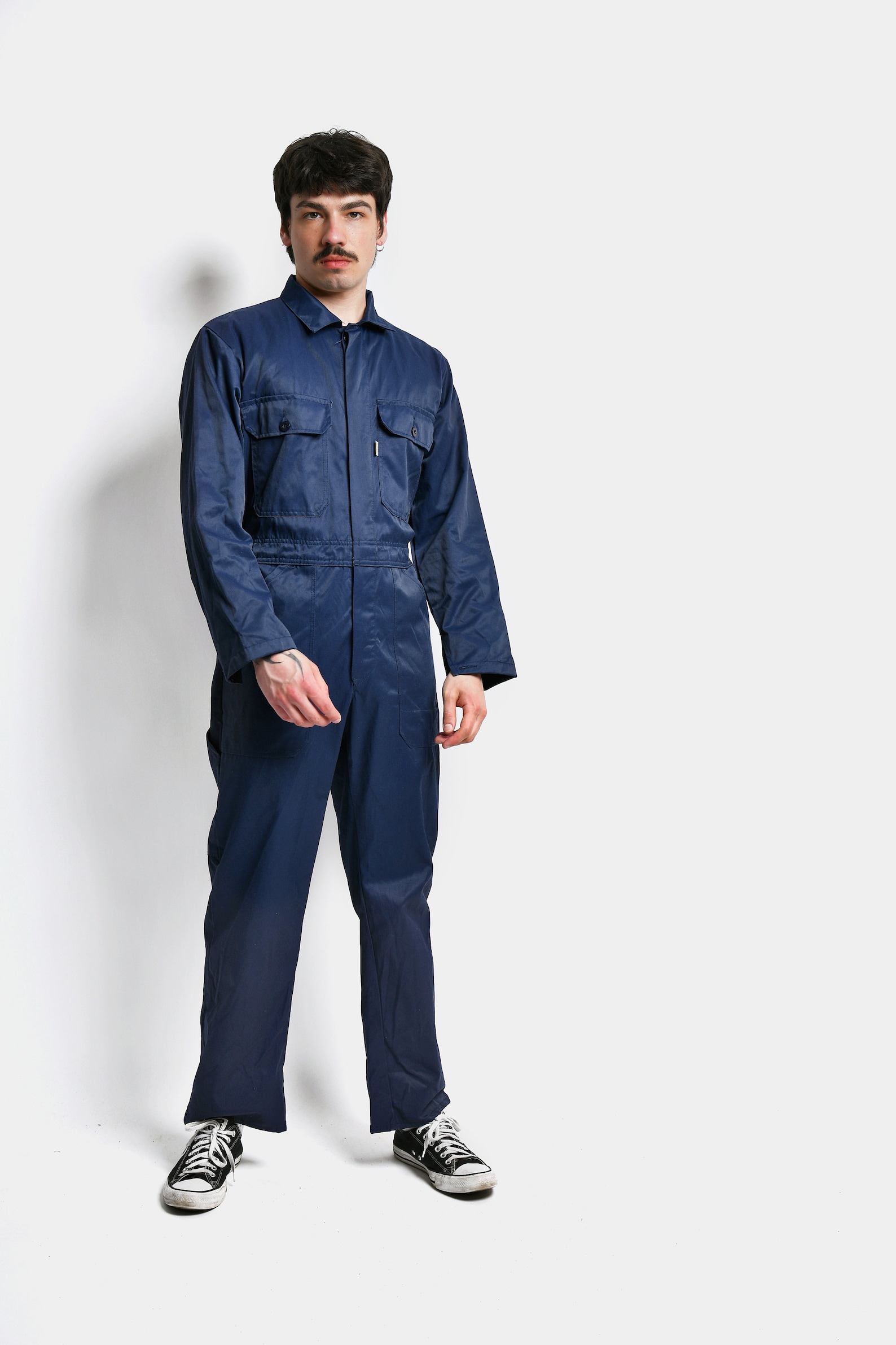 Vintage Work Coverall Boilersuit Men Navy Blue Long Sleeve Retro 60s ...