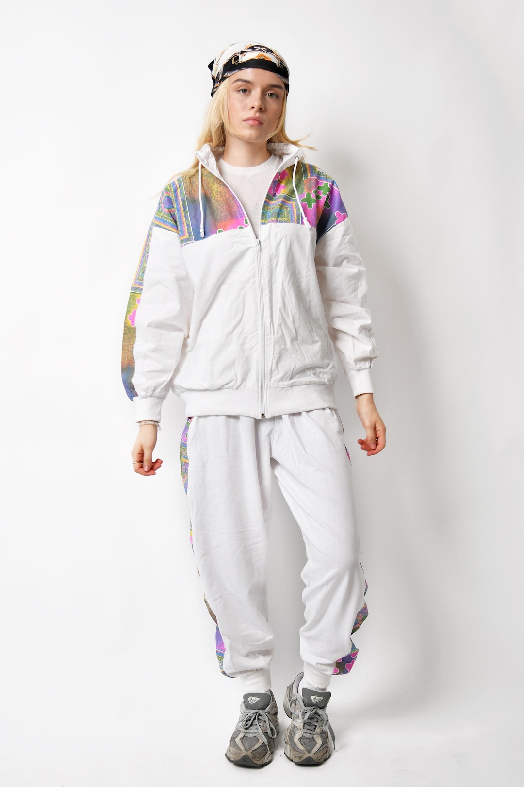 80s Vintage Tracksuit Set in White Multi Colour Women | Retro Hipster ...