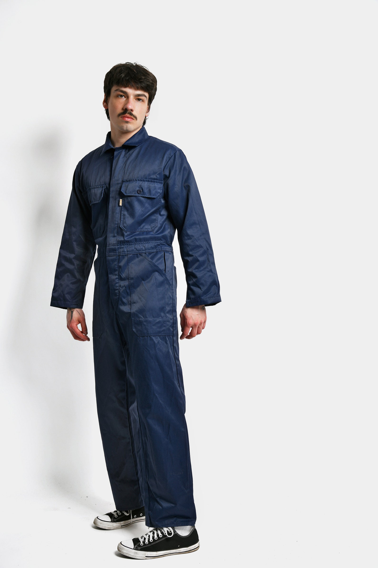 Vintage Work Coverall Boilersuit Men Navy Blue Long Sleeve Retro 60s ...