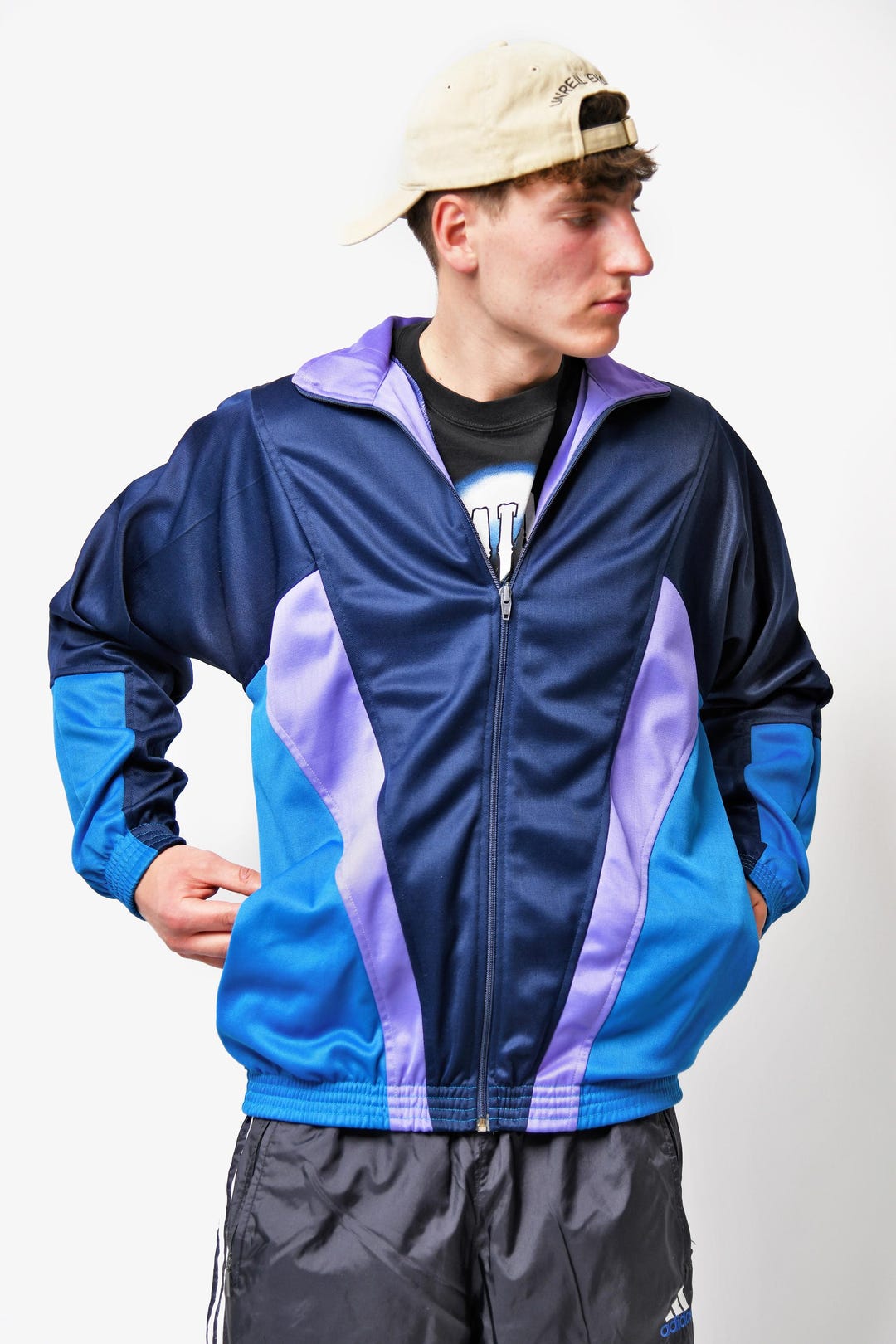 Vintage 80s Track Jacket Blue Purple Colour Block for Men | Retro 90s ...