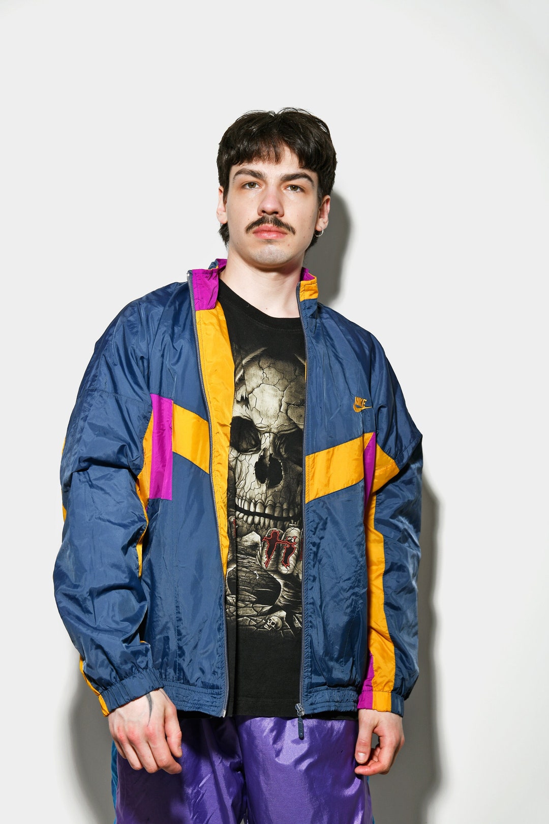 NIKE Vintage Shell Jacket Men Blue Multi Colour Block Purple | 90s Rare ...