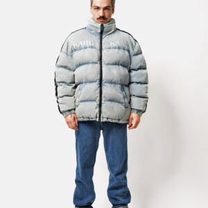 Y2K Puffer Jacket Karl Kani in Washed Denim Blue Colour Men's | Retro ...