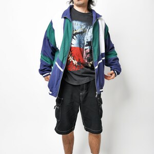 Vintage Sport Rave Shell Jacket Blue Green White Men's 90s Swag Hipster ...