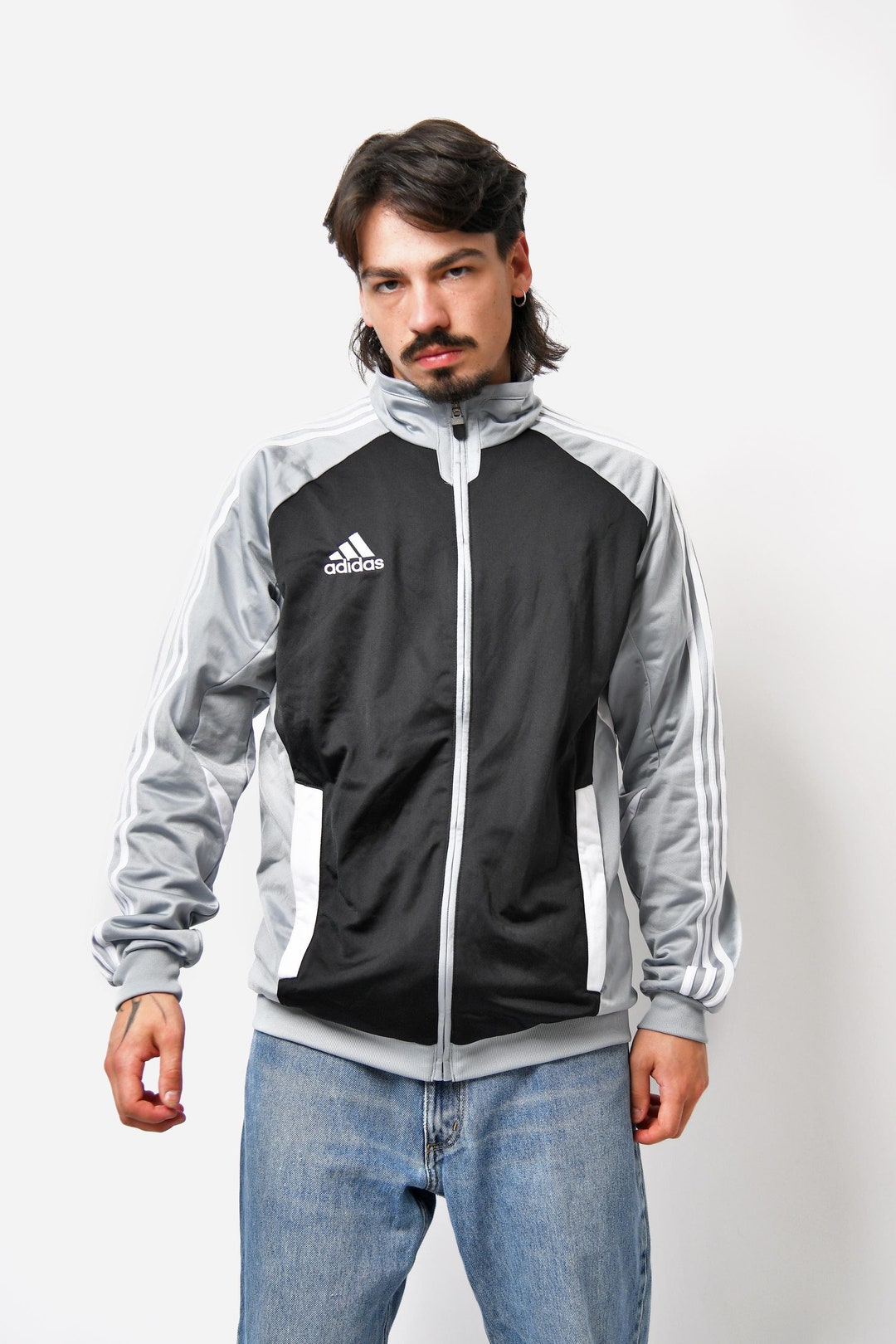 ADIDAS Vintage Sport Jacket in Black Grey Colour Men's 00s Y2K Full Zip ...