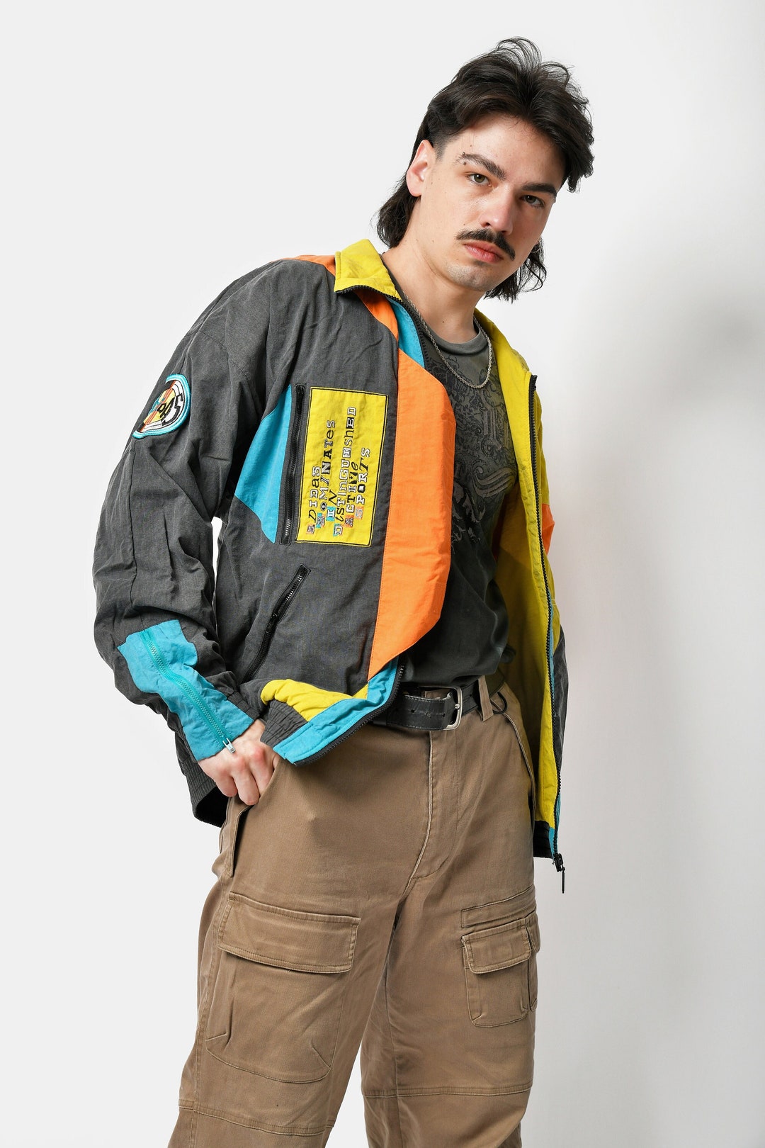 Vintage Sport Jacket Grey Multi Colour Block Men | 80s Sport Rave ...