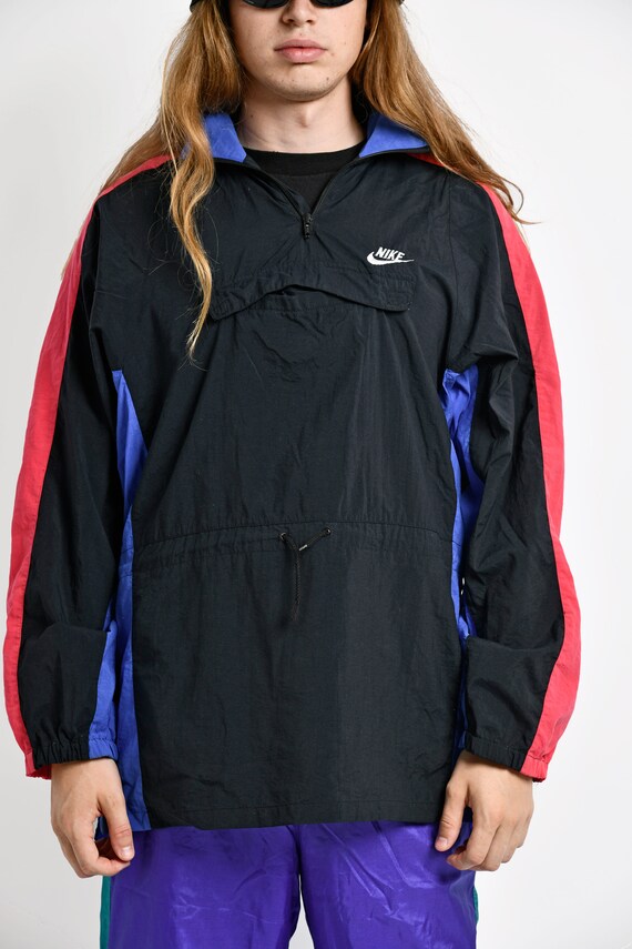 NIKE vintage hooded shell jacket black multi colour |… - Gem