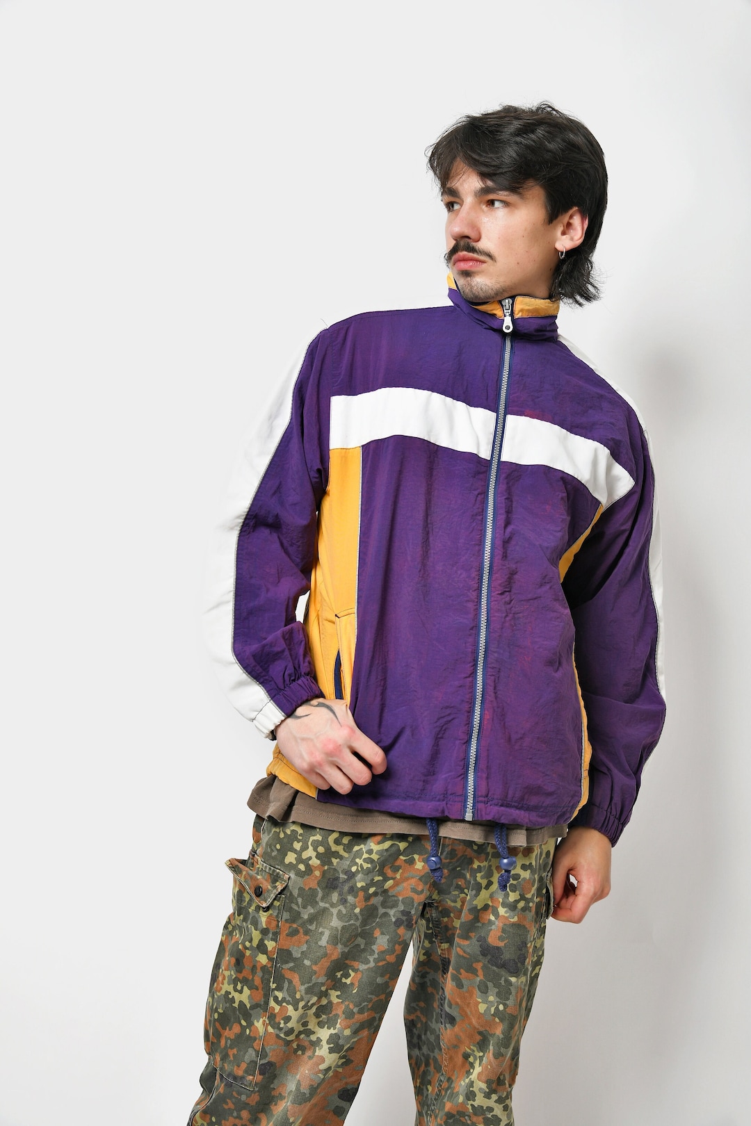 80s Vintage Warm Wind Jacket With Fleece Padding in Purple Multi Colour ...