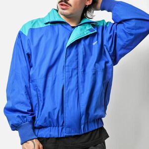 90s Vintage Bomber Jacket Blue Green Colour | Retro Full Zip Light Coat ...