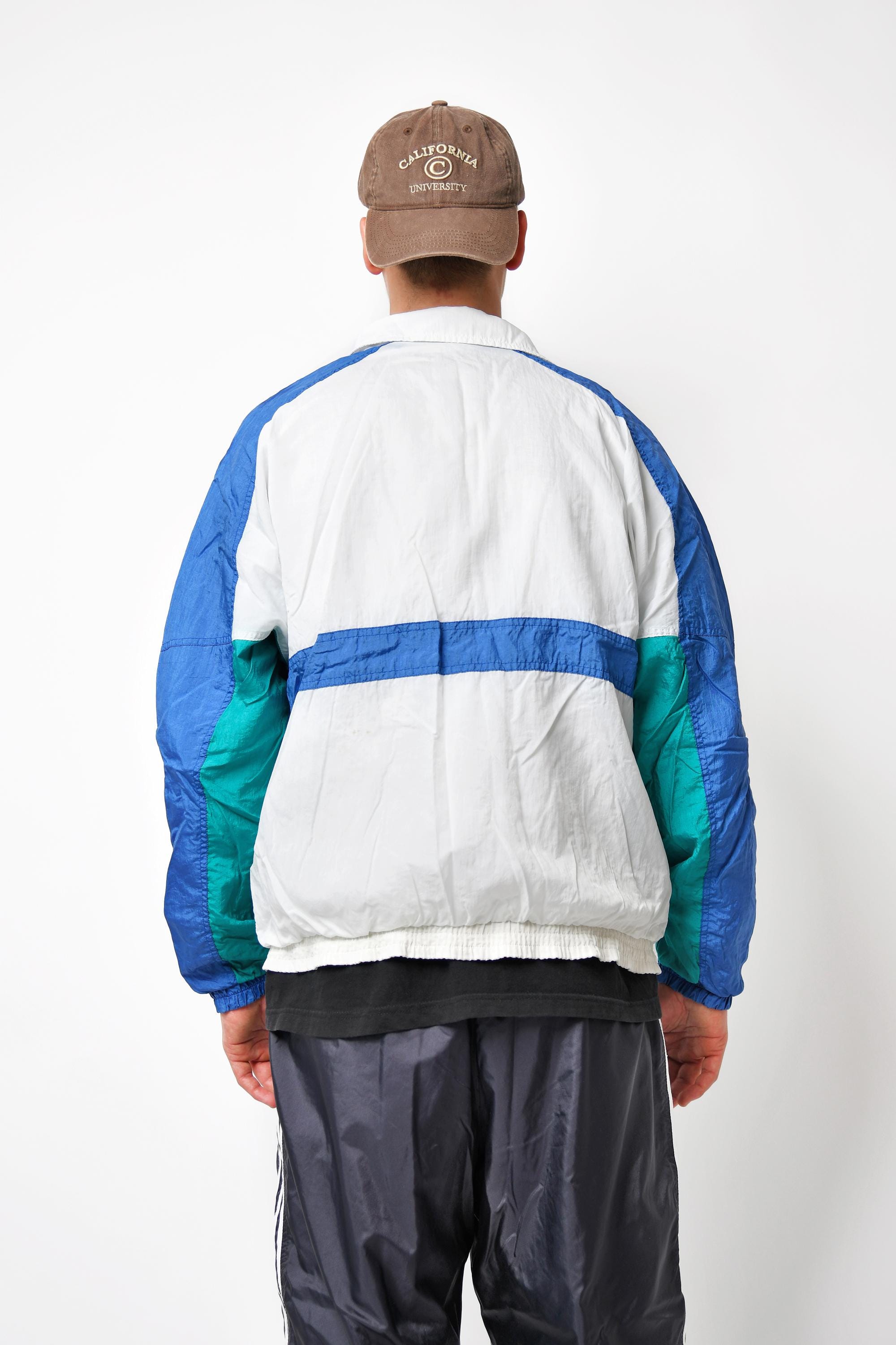 Vintage Sport Rave Shell Jacket White Blue Colour for Him | Men's 90s ...