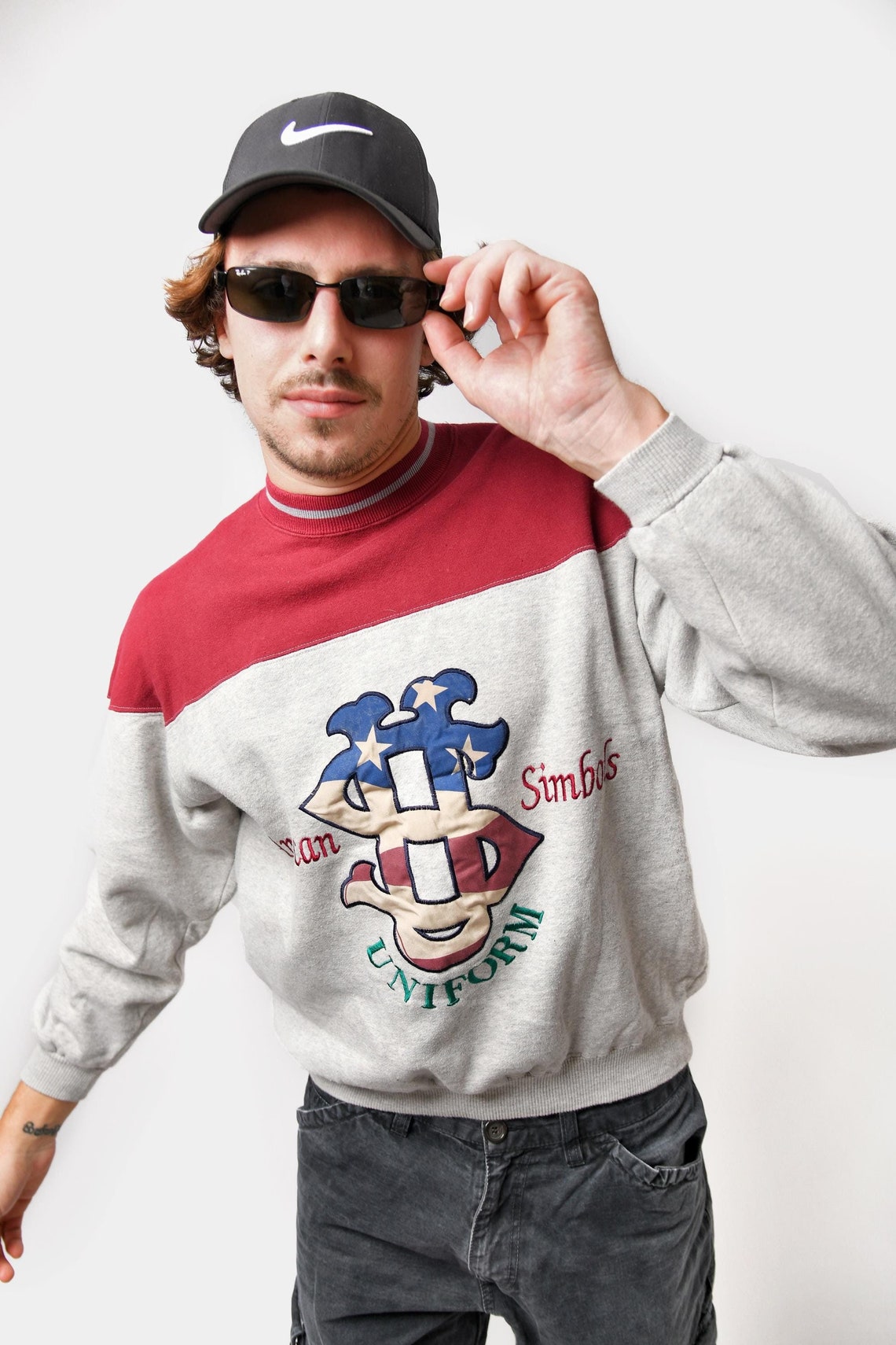90s American Simbols Uniform Sweatshirt Grey Red | Vintage USA Sport ...