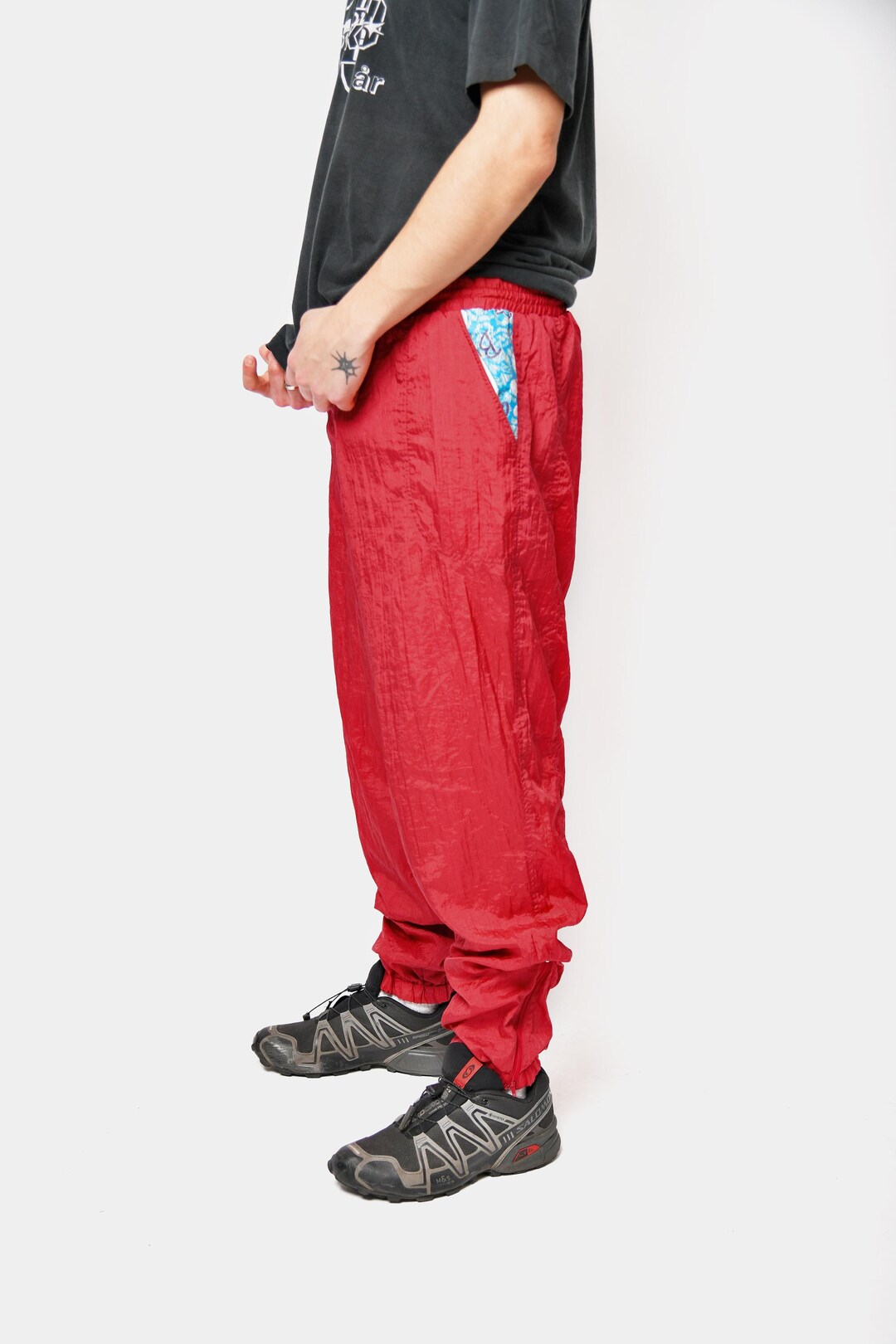 80s Nylon Shell Pants in Red Colour | Old School Vintage 90s Rave Bold ...