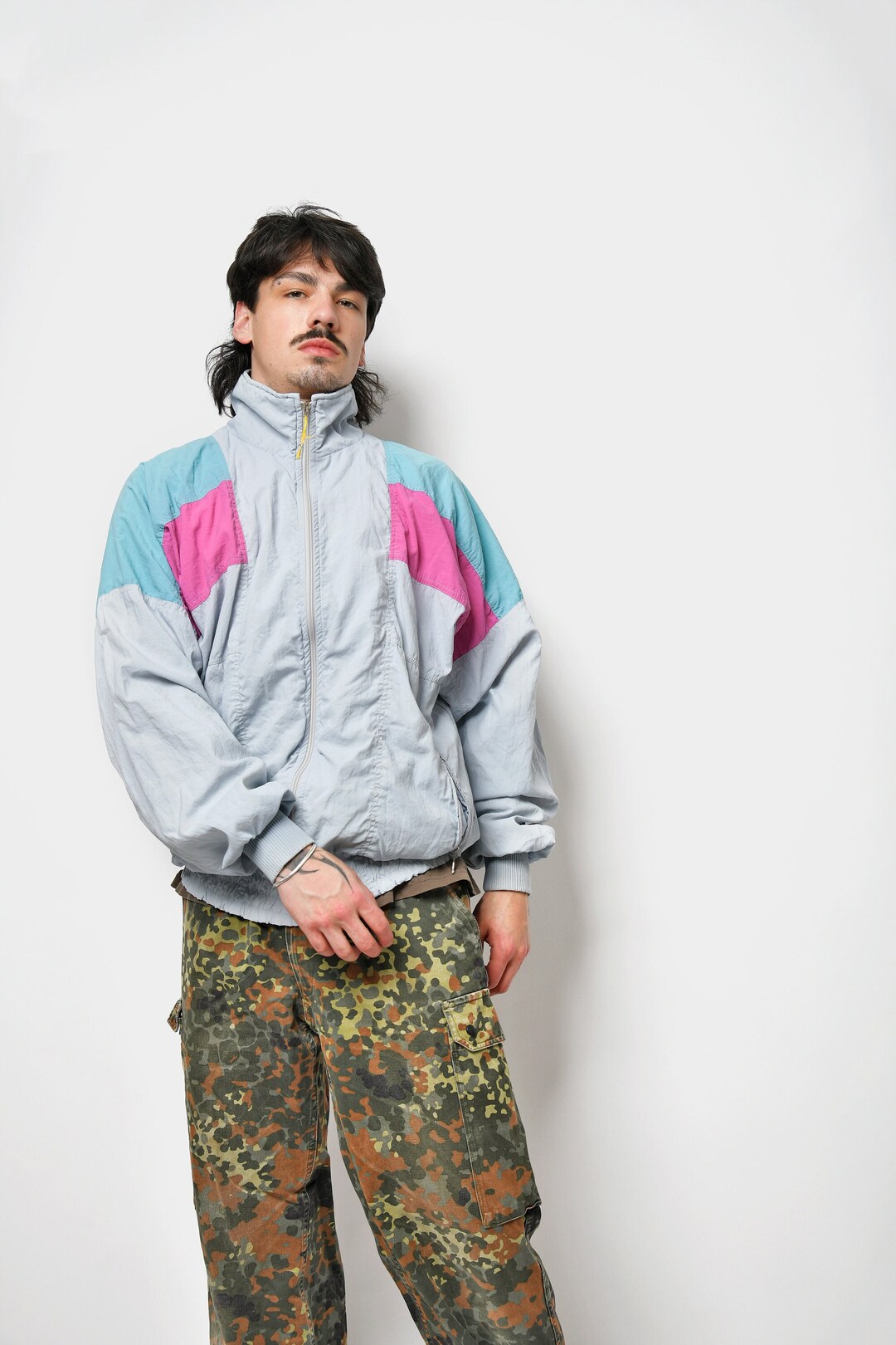 80s Vintage Grey Pink Blue Multi Colour Block Shell Tracksuit - Etsy