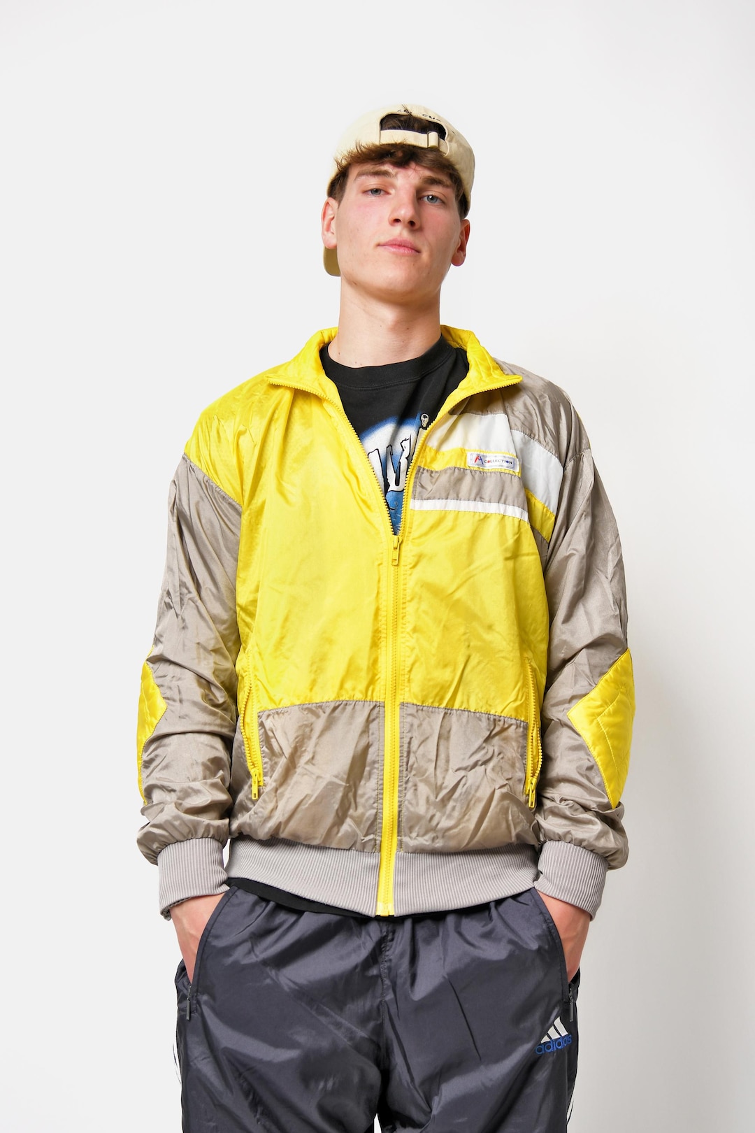 90s Style Jacket Men Yellow Brown | Retro Shell Tracksuit Top ...