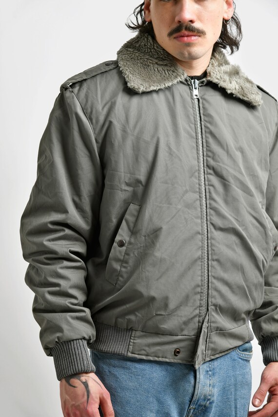 Vintage classic collared bomber jacket men's grey col… - Gem