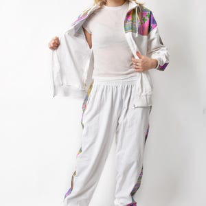 80s Vintage Tracksuit Set in White Multi Colour Women Retro Hipster Old ...