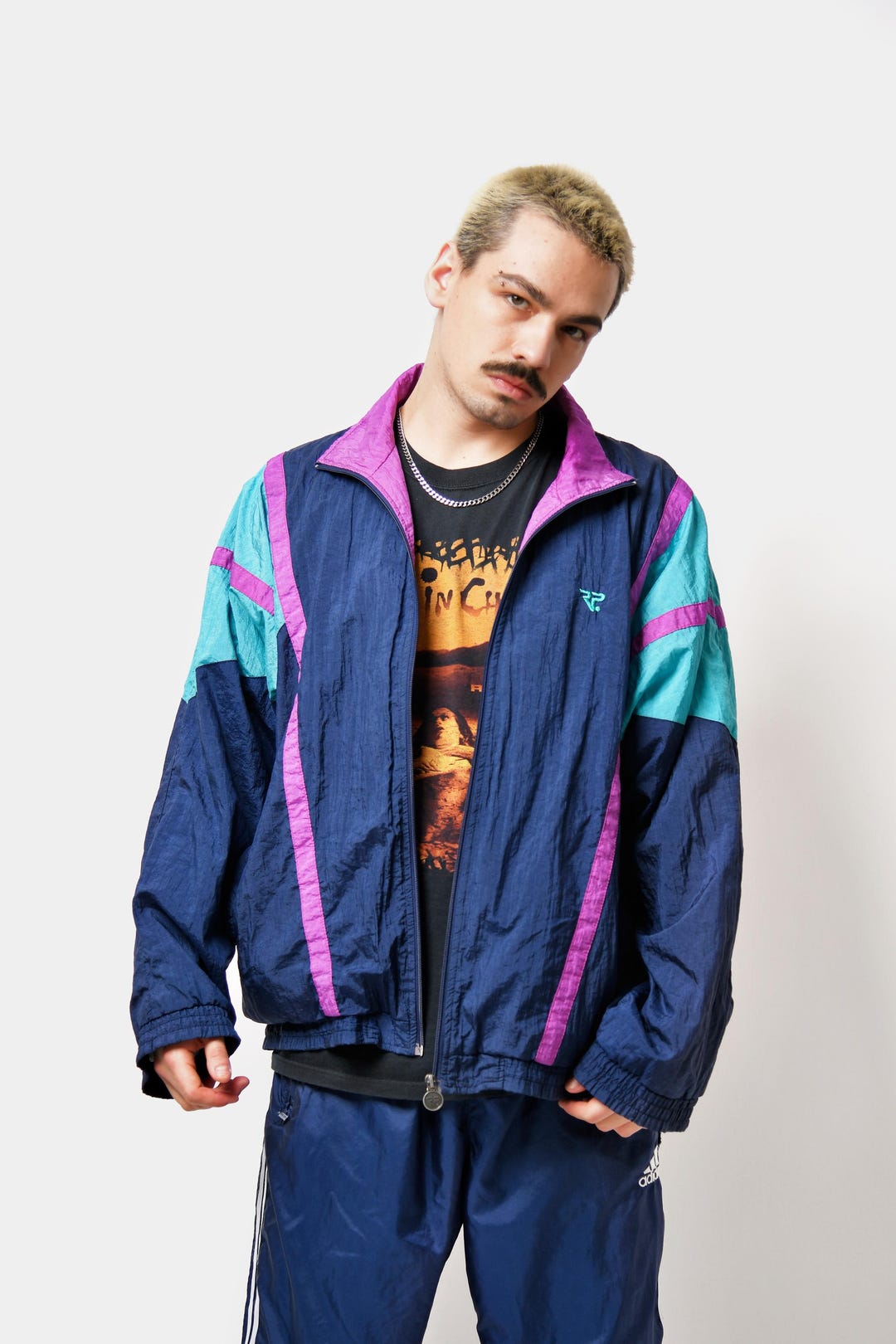 90s Era Jacket Men's Blue Pink Vintage Multi Colour Block Shell Track ...