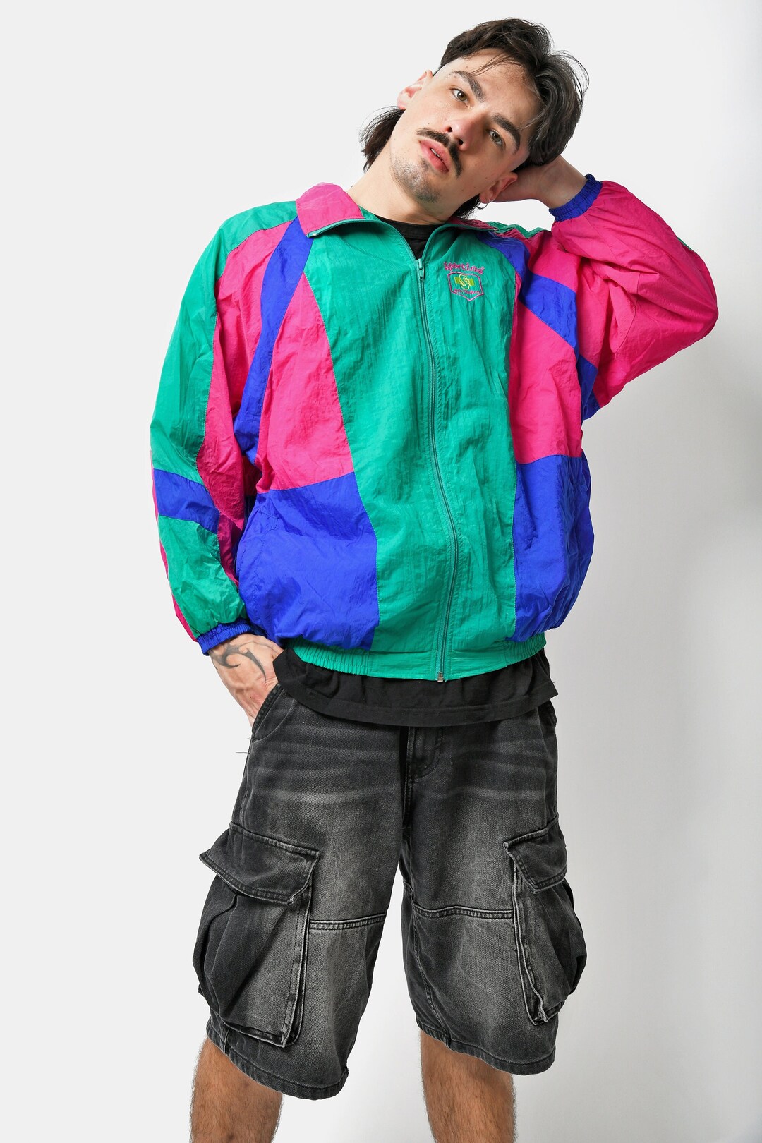 1990s Era Jacket Colourful Unisex Vintage Multi Colour Block Shell ...