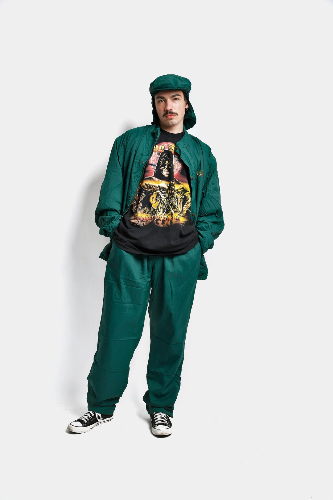 Vintage 80s Shell Suit in Green Colour for Men | Old School Men's Nylon ...