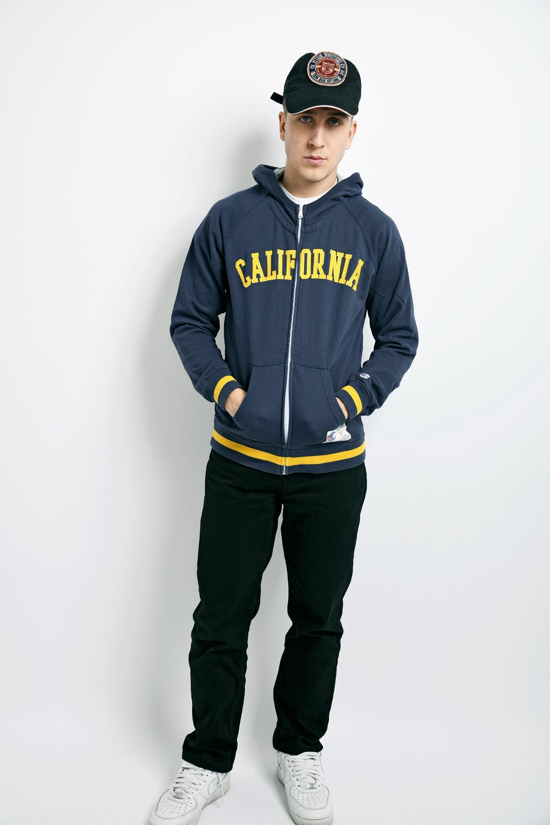 CHAMPION 90s Hoodie Navy Blue | Vintage Retro Zipper Jumper Track ...
