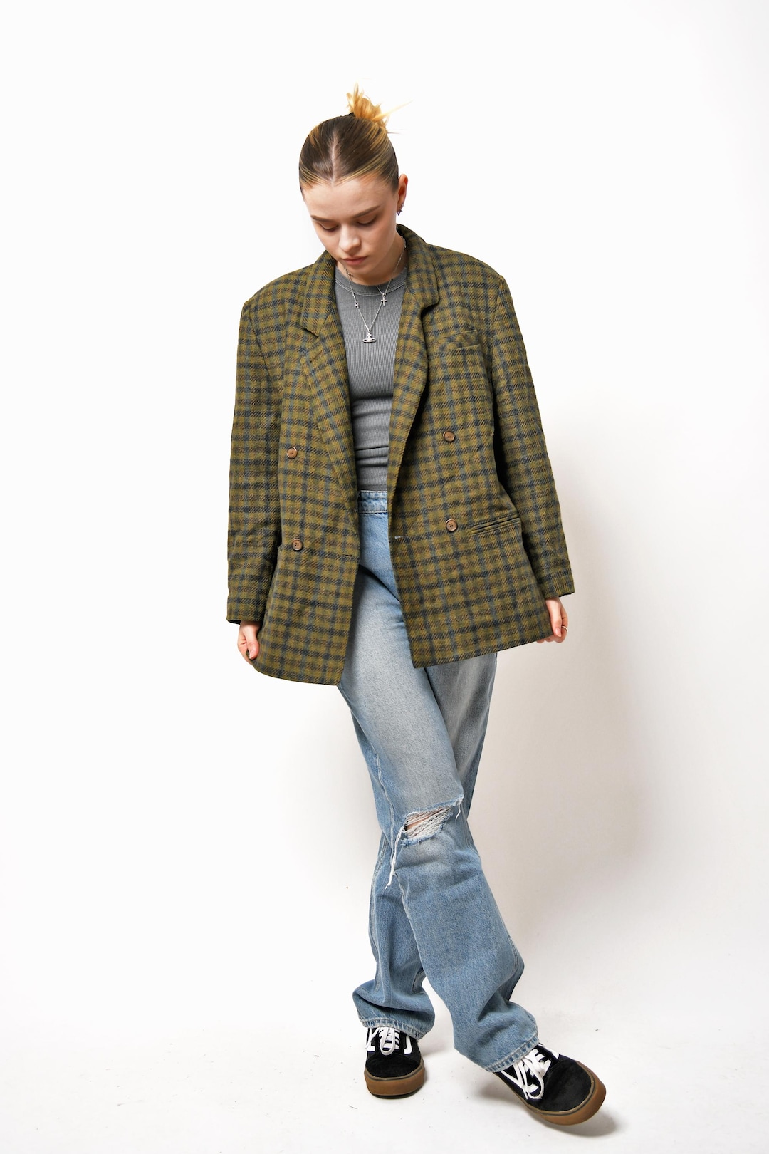 Vintage 80s Blazer Green Khaki Jacket | Preppy Smart 90s Oversized Fall ...