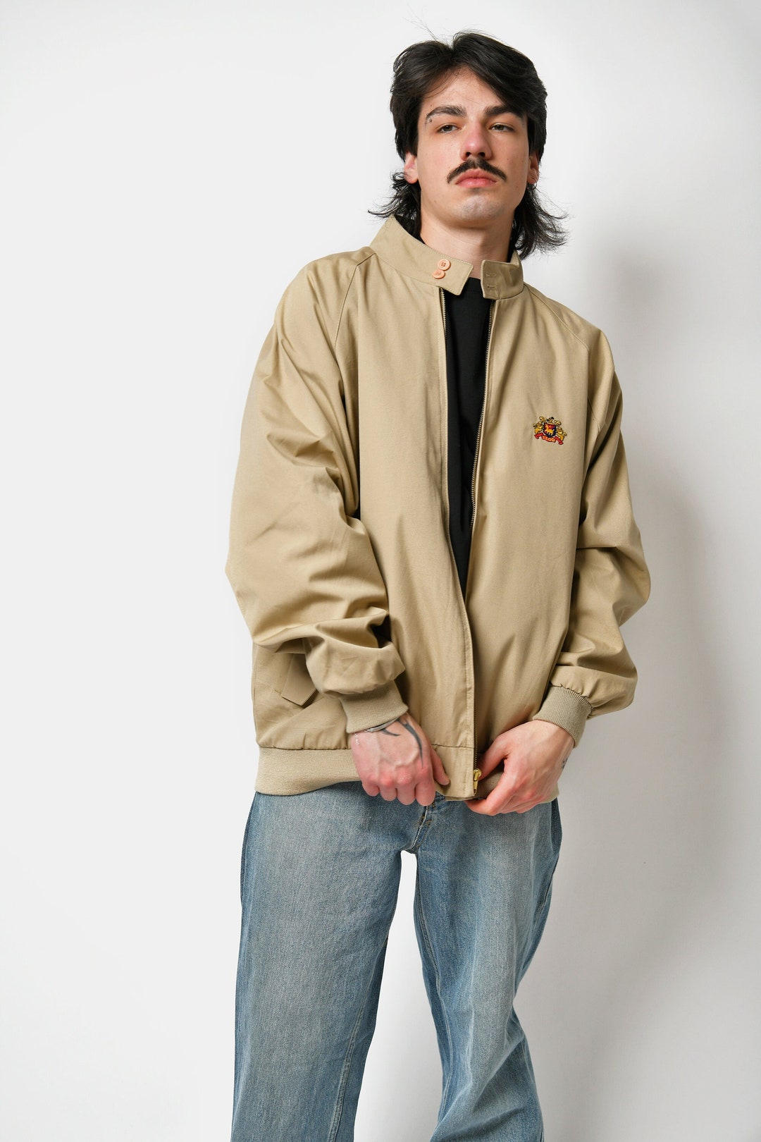 Vintage Classic Bomber Jacket for Men Beige | Retro 70s Light Jacket ...