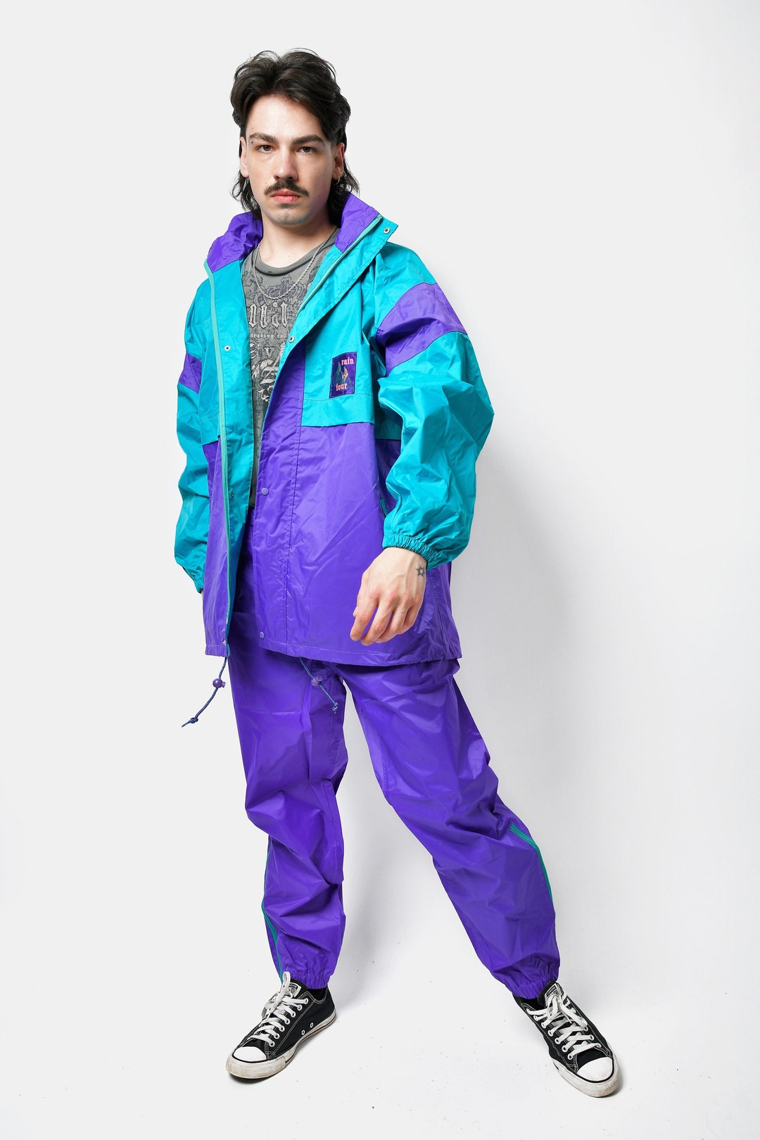 80s Vintage Festival Hooded Tracksuit Set for Men Purple Blue | 90s ...